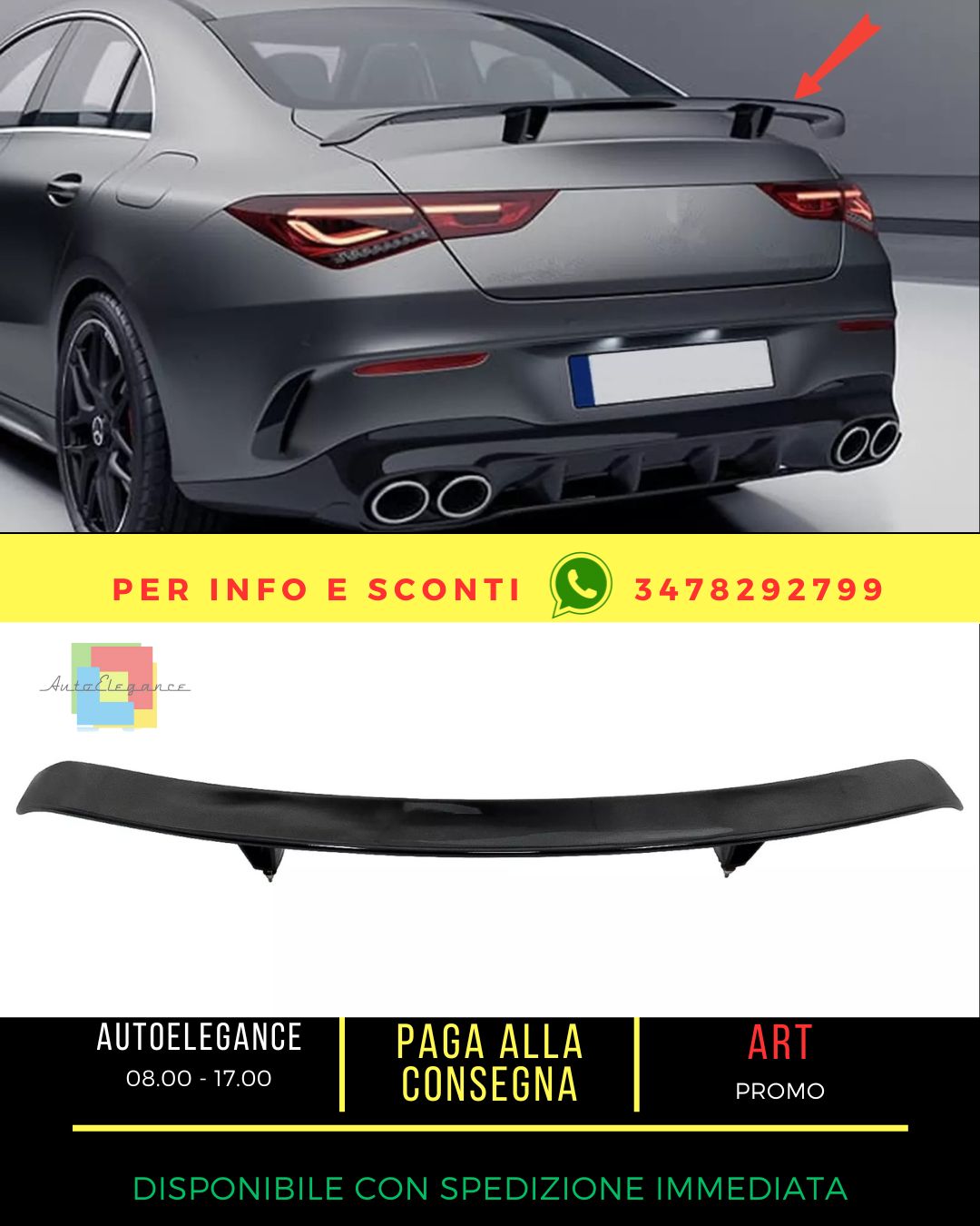 💯Spoiler per Mercedes CLA Coupé C118 19+ Pacchetto Aero Nero lucido💯 ...