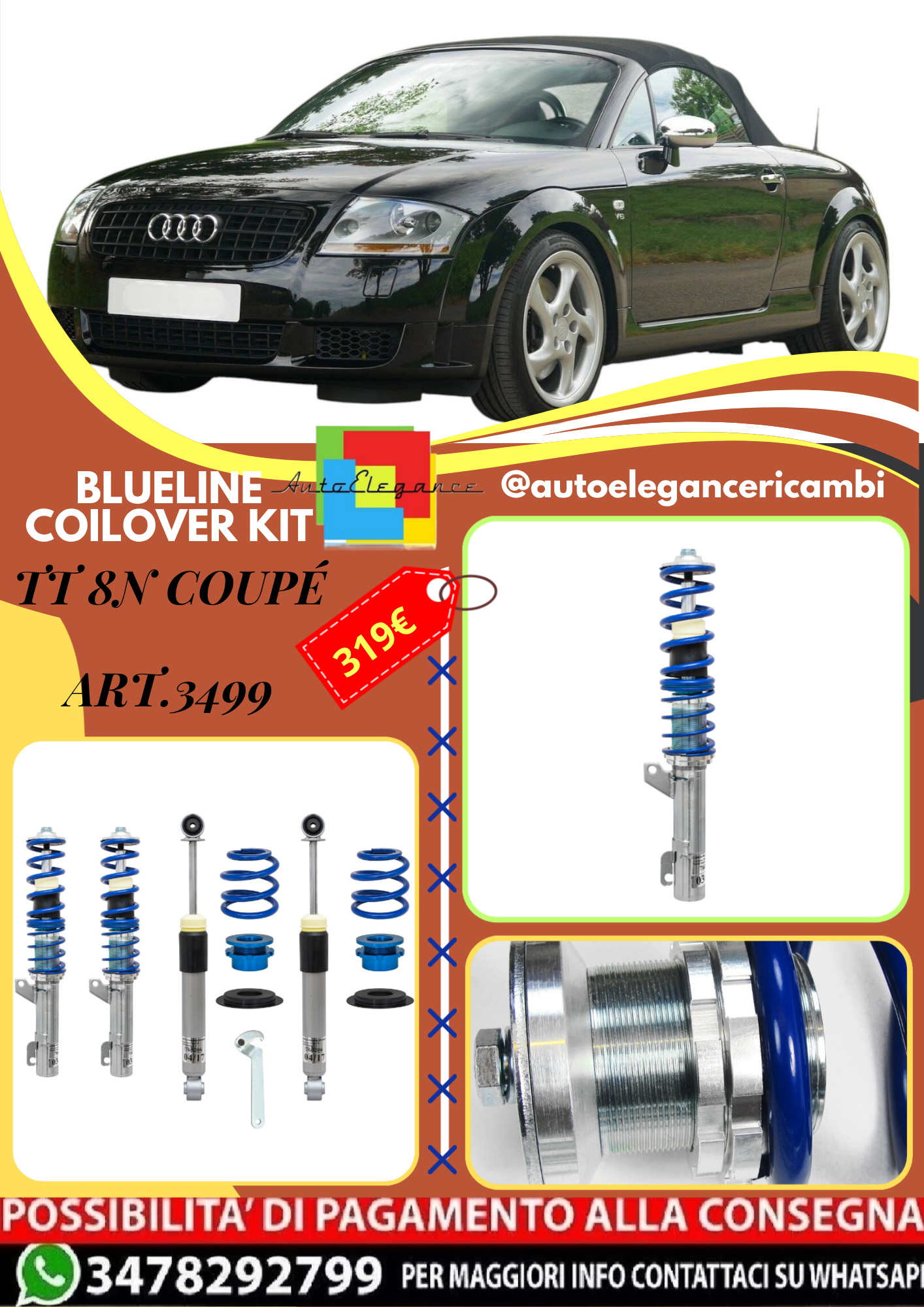🎀Art.3499 Kit coilover sportivo BlueLine adatto per TT 8N Coupé e Road ...