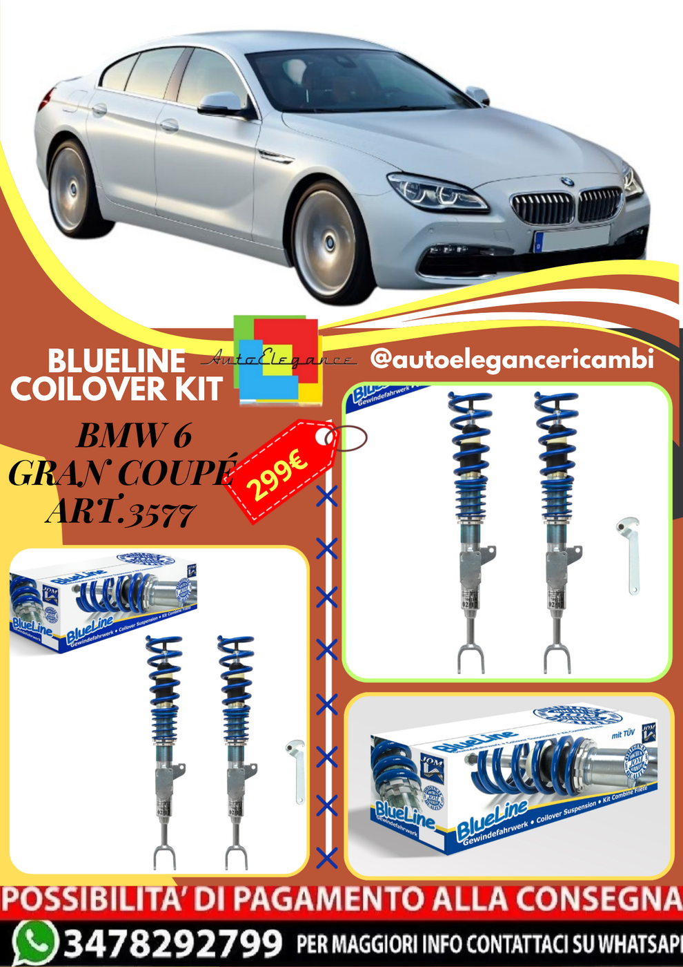 🎀Art.3577 Kit assetto sportivo a ghiera BlueLine adatto per BMW 6 Gran ...