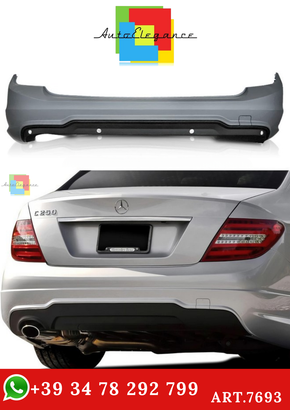 💫ART.7693 Paraurti Posteriore Look C63 V2 per MERCEDES Classe C 11-14 – AUTOELEGANCERICAMBI