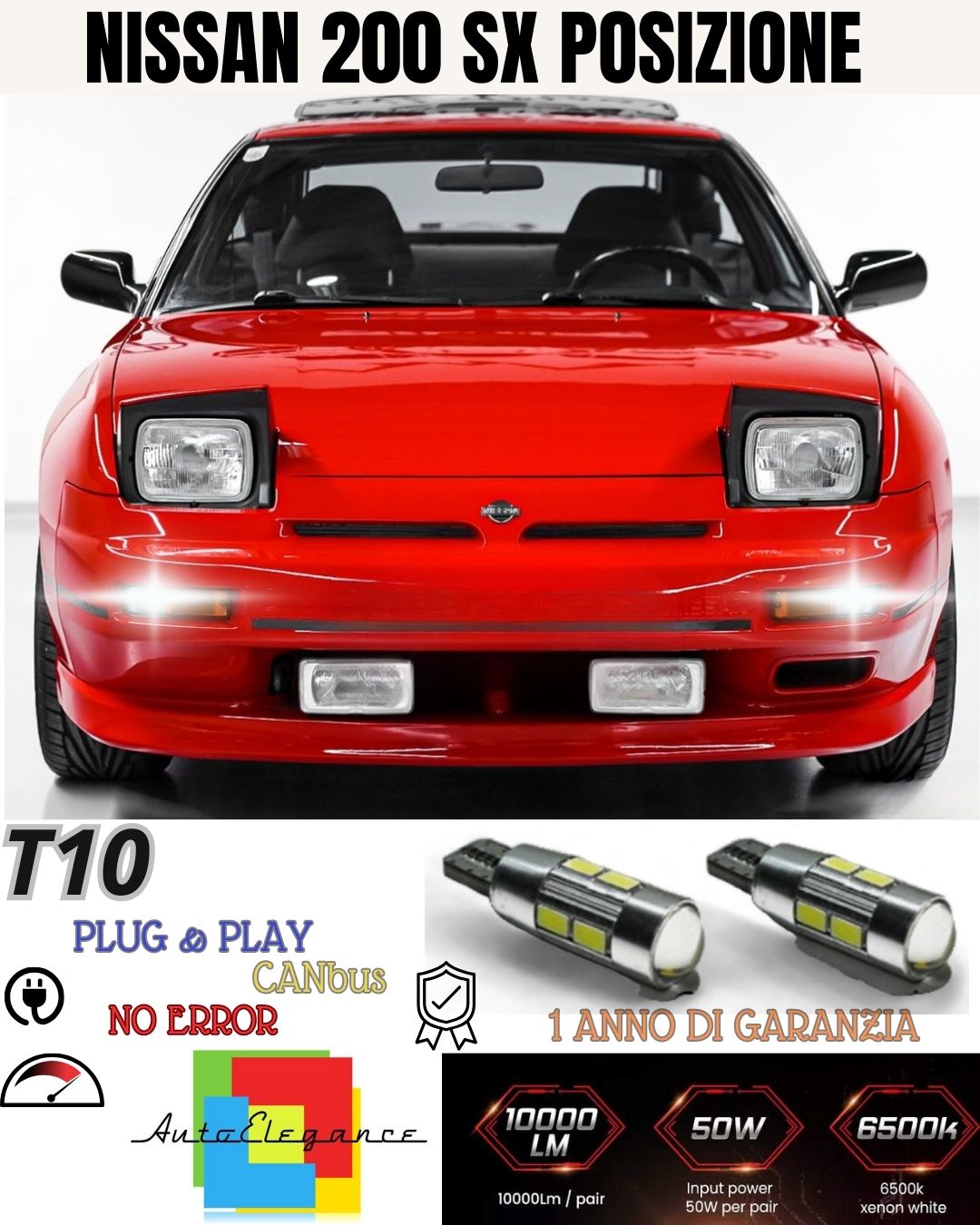 😍COPPIA LUCI POSIZIONE 10 LED🔥🔥 NISSAN 200 SX🔥🔥 T10 W5W CANBUS 6000K B ...