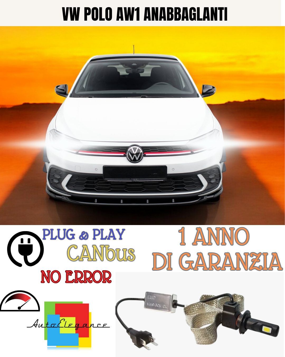 🔥KIT LED VW POLO AW1 H7 6000K 6400 LUMEN ANABBAGLIANTI🔥 ...