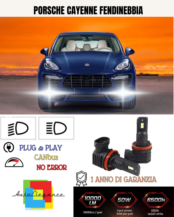 💕 KIT LED H11 PORSCHE CAYENNE FENDINEBBIA 6000K BIANCO 6000 LUMEN 💕 ...