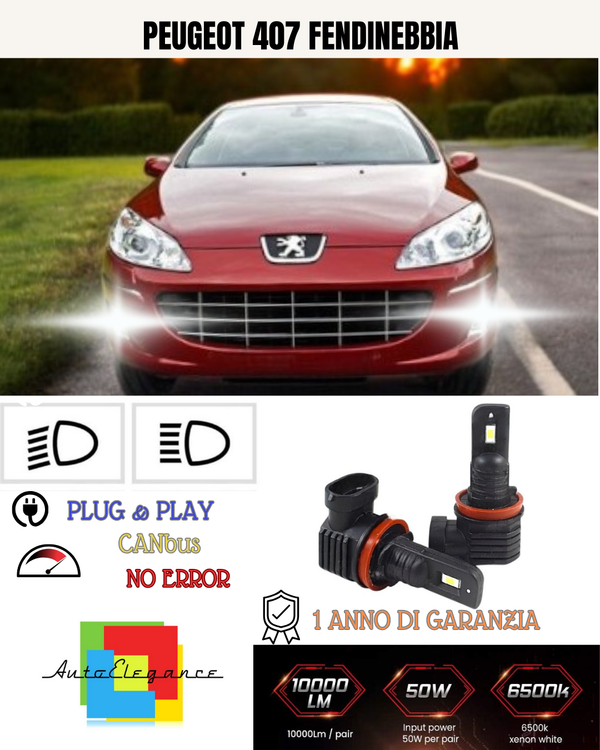 💕 KIT LED H11 PEUGEOT 407 FENDINEBBIA 6000K BIANCO 6000 LUMEN 💕 ...