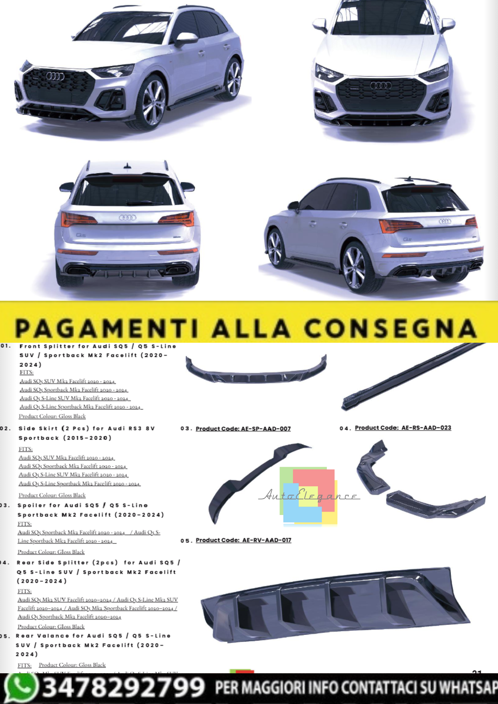 💫Body Kit Sportivo per Audi SQ5 / Q5 S-Line SUV & Sportback MK2 Faceli ...