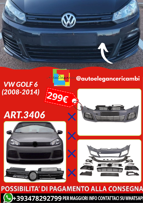 ART.3406 Paraurti anteriore R20 Look & DRL LED per VW Golf 6 (2008-201 ...
